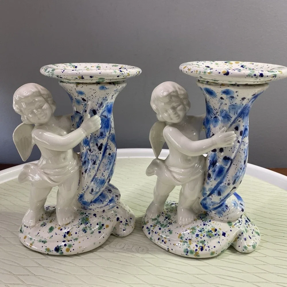 Accents | Atlantic Mold 2 Ceramic Cherub Angel Candle Holder Set ...